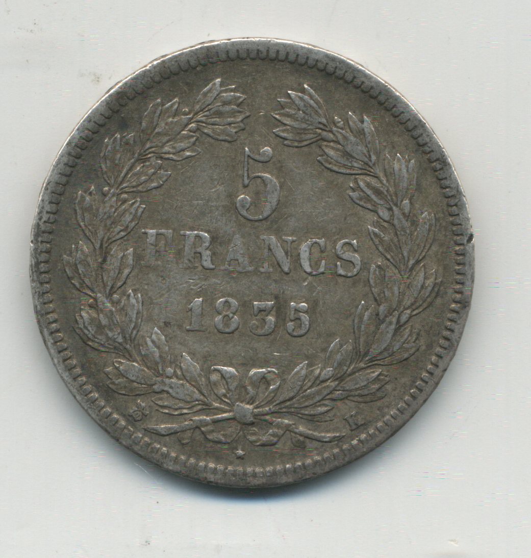 FRANCE 1835 5 FRANCS K Bordeaux KM 749.10 VF+ – Numismática en ...